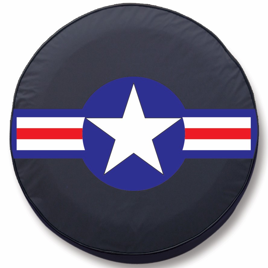 Roundel with Military Star Tire Cover on Black Vinyl